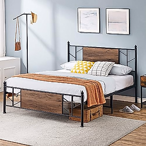 IDEALHOUSE Queen Bed Frame with Headboard, Upgraded Wood Platform Bed Frame with Sturdy Metal Slats Support, 12" Under Bed Storage, No Box Spring Needed, Easy Assembly, Noise Free
