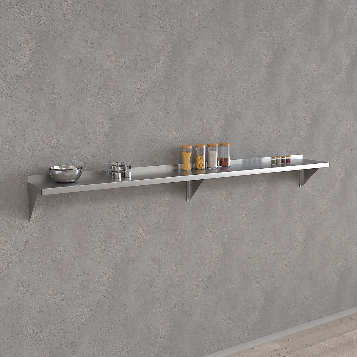 Krollen Industrial 18 Gauge Stainless Steel 12" x 96" Solid Wall Shelf