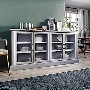 BELLEZE 70 Inch Sideboard Buffet Cabinet, Entertainment Center with Storage, Glass Display Cabinet with Adjustable Shelves Console Table Storage Cabinet for Living Room, Dining Room, Stone Gray