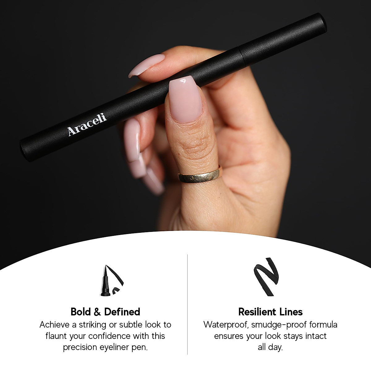 Aracelli Beauty Water Resistant Long-Lasting Eyeliner Pen - Precision Liquid Eye Liner with Smudge-Proof Formula - Easy Glide & Quick Dry - Perfect for Cat Eye & Winged Looks - Brown