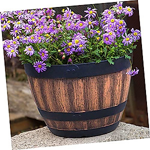 Yardenfun Outdoor Planter Home Cactus Indoor Style Garden Wooden Multi-Functional Flower Pots Bucket Wood Plant Bonsai Storage Round Whiskey Resin Container Pot Succulent Retro Plastic