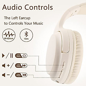 Bingozones SN-A2 Wireless Headphones Bluetooth with Microphone, Lightweight Bluetooth V5.3 On Ear Headset for School, 20+H Playtime, Portable Wired Headphones for iPad/Travel/Tablet/PC - Beige