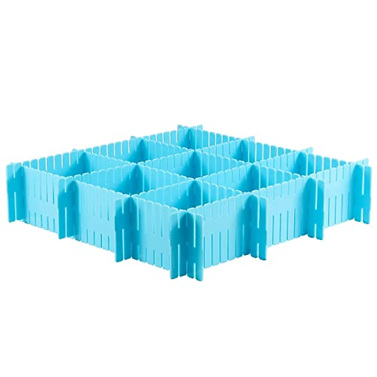 SINJEUN 64 Pcs Plastic DIY Grid Drawer Divider Plastic Grid Drawer Separators, Plastic Adjustable Drawer Storage Organizer for Socks, Makeup, Clothes, Kitchenware, Office Supplies, 32 Blue, 32 White