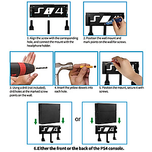 Wall Mount for PS4, Stealth Wall Mount for PS4 Original (Old Model), with Detachable 2 Controller Holder & Headphone Hanger, Mount on The Wall or on The Back of The TV