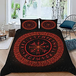 Quilt Cover Queen Size Runes, Symbols 3D Bedding Sets Viking, Nordic Duvet Cover Breathable Hypoallergenic Stain Wrinkle Resistant Microfiber with Zipper Closure,beding Set with 2 Pillowcase