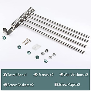 TONIAL Towel Rack 15 inch Swivel Towel Racks for Bathroom Wall Mounted, Bath Towel Bar Stainless Steel 4-Arm Towel Holder Brushed Nickel, Space Saving