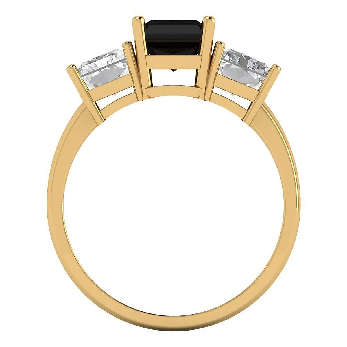 4.0 ct Emerald Cut 3 Stone Solitaire accent Natural Black Onyx Designer Anniversary Bridal Engagement Ring 14k yellow Gold 6.5