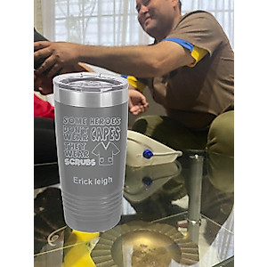 LaserGram 20oz Tumbler Mug | Some Heroes don't Wear Capes, They Wear Scrubs | Personalized Engraving Included (Grey)
