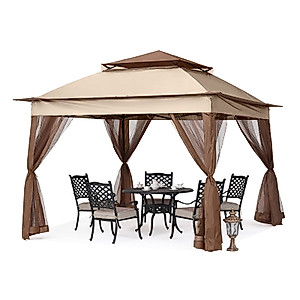 MASTERCANOPY Patio Gazebo Outdoor Pop Up Gazebo with Mesh Walls (Champagne, 11x11)