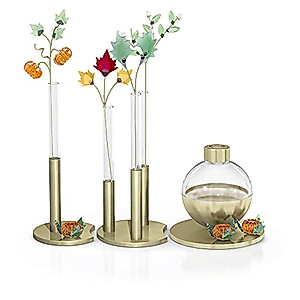 Garden Tales Autumn Leaves Figurine, Golden-Yellow and Red Swarovski Crystals and Brushed Champagne Gold Tone-Finish Stem, Part of the Swarovski Garden Tales Collection