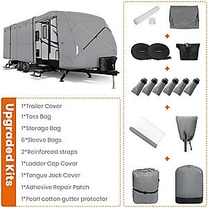 Leader Accessories 27'-30' Travel Trailer RV Cover Windproof Extra Thick Upgraded 5 Layers Camper Cover with Adhesive Repair Patches