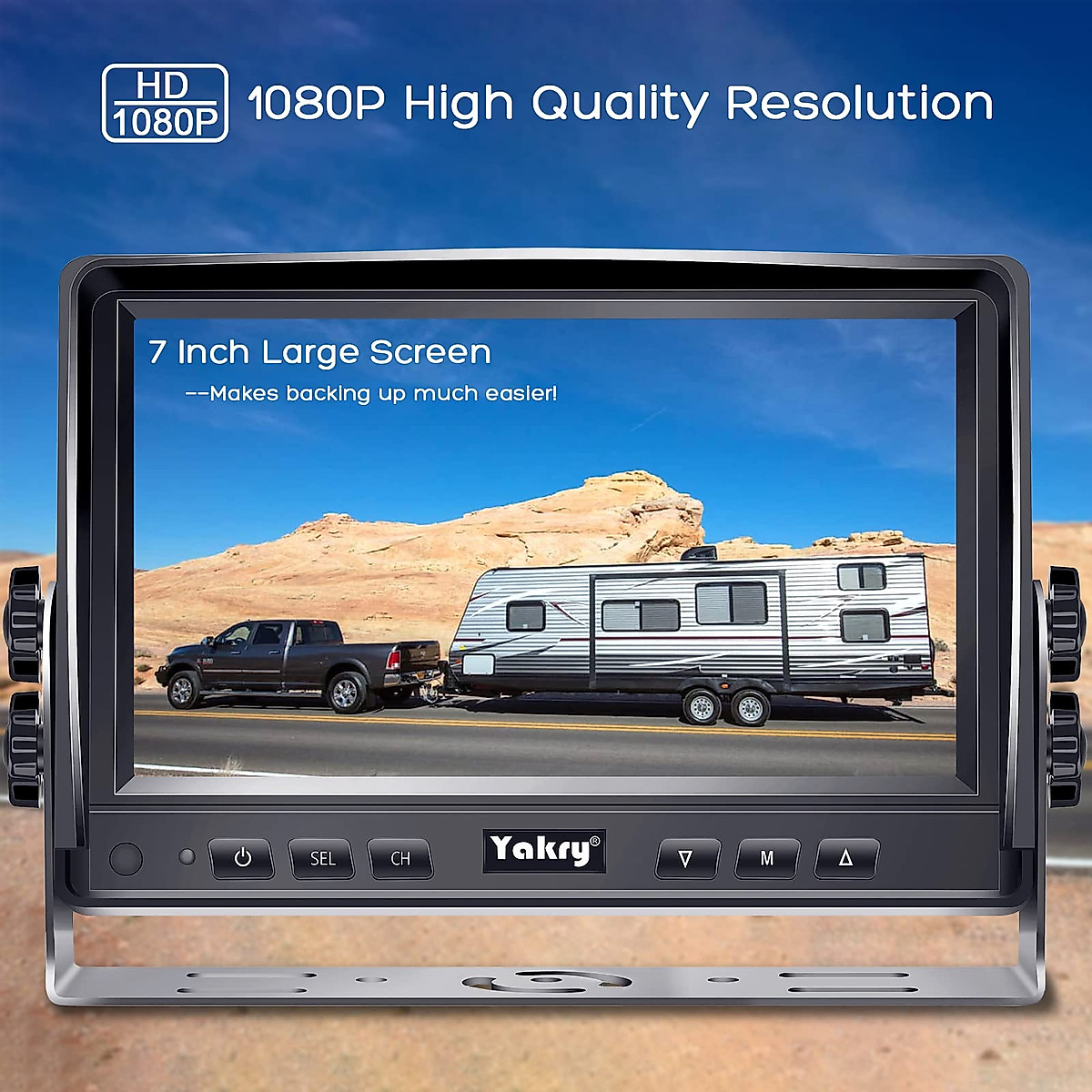 Yakry RV Backup Camera Plug and Play - No Delays 7 Inch HD 1080P Rear View Camera with IR Night Vision 2 Channels - Waterproof Reverse Camera for Truck Trailer Camper Tractor Y14