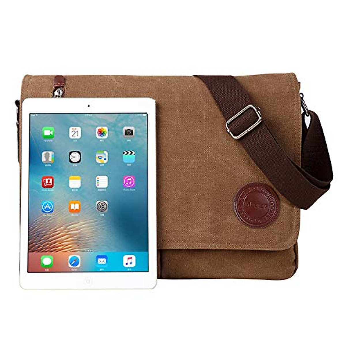 Vintage Canvas Satchel Messenger Bag for Men Women,Travel Shoulder bag 13.5" Laptop Bags Bookbag (Coffee)