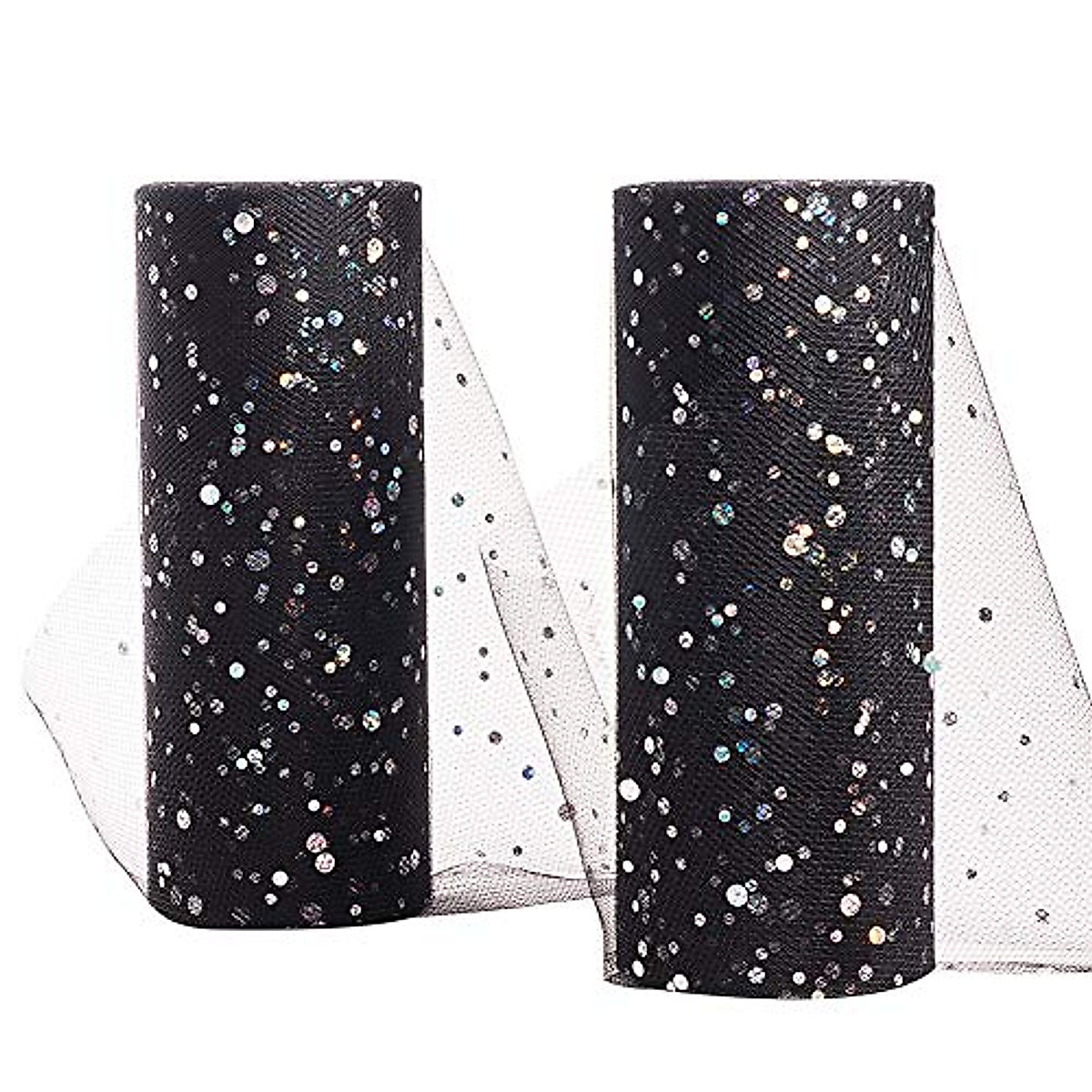 BENECREAT 2 Rolls Glitter Sequin Tulle Netting Fabric Tulle 6" by 25 Yard for Wedding Party Decoration, Tutu Skirts Sewing Crafting - Black