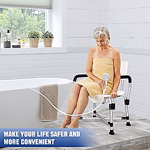 HEINSY Widened Shower Chair with Armrests and Back - Upgraded U-Shaped Shower Seat for Elderly, Handicap, Disabled, Seniors & Pregnant - Supports Up to 350 lbs