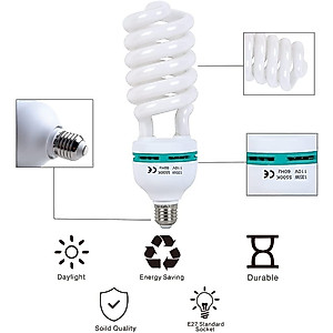 2pcs 135W Light Bulb 5500K CFL Daylight Spiral Softbox Lighting Kit Bulb in E27 Socket for Photography Photo