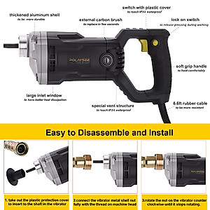 Handheld Concrete Vibrating Tool, 1500W Electric Concrete Vibrator with 6.6ft Shaft Rod, 14400VPM Portable Pencil Cement Vibrarator Remove Air Bubble and Mix Concrete, ROLAYSEE TOOLS