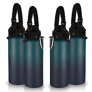 Volhoply Insulated Water Bottles Bulk 4 Pack,40 oz Stainless Steel Sports Bottle with Paracord Handle & Spout Lid,Double Walled Water Thermos with Wide Mouth,Reusable Large Water Cup(Dark Night,4 Set)