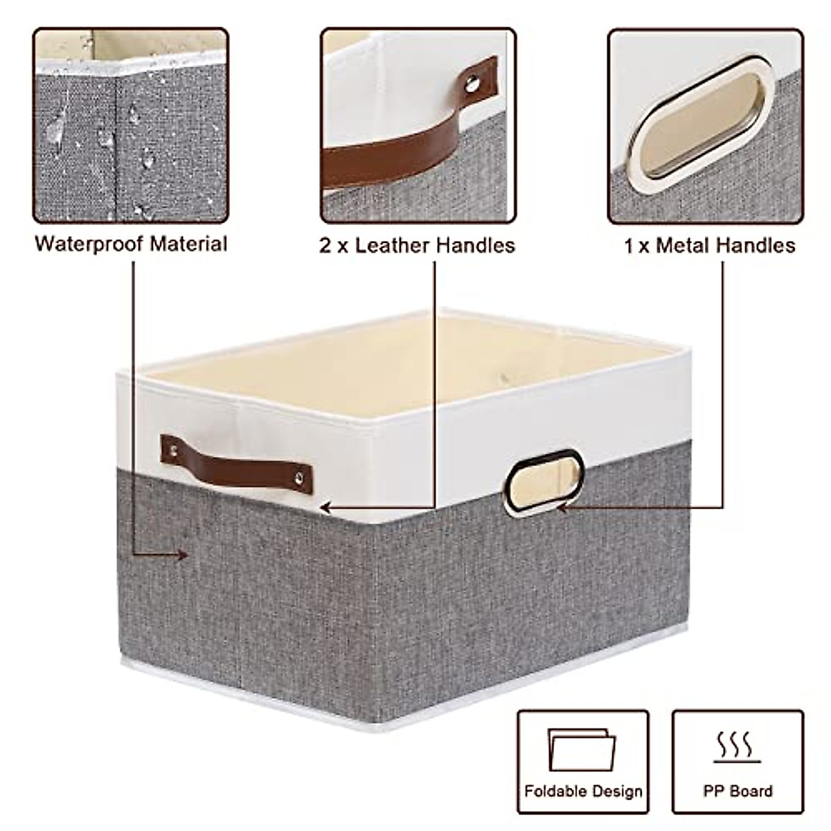 Yawinhe Collapsible Storage Bins,Cube Storage Bins, Fabric Foldable Storage Bins Organizer Containers with Dual Leather Handles SNK030WGXS-4