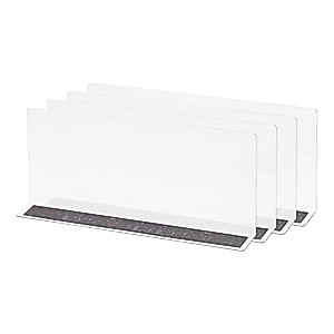 MECCANIXITY L Type Shelf Dividers, PVC Clear Closet Shelf Separator Organizer Clapboard for Cabinet Supermarket with Magnetic Strip 28 x 4 x 12cm Pack of 4