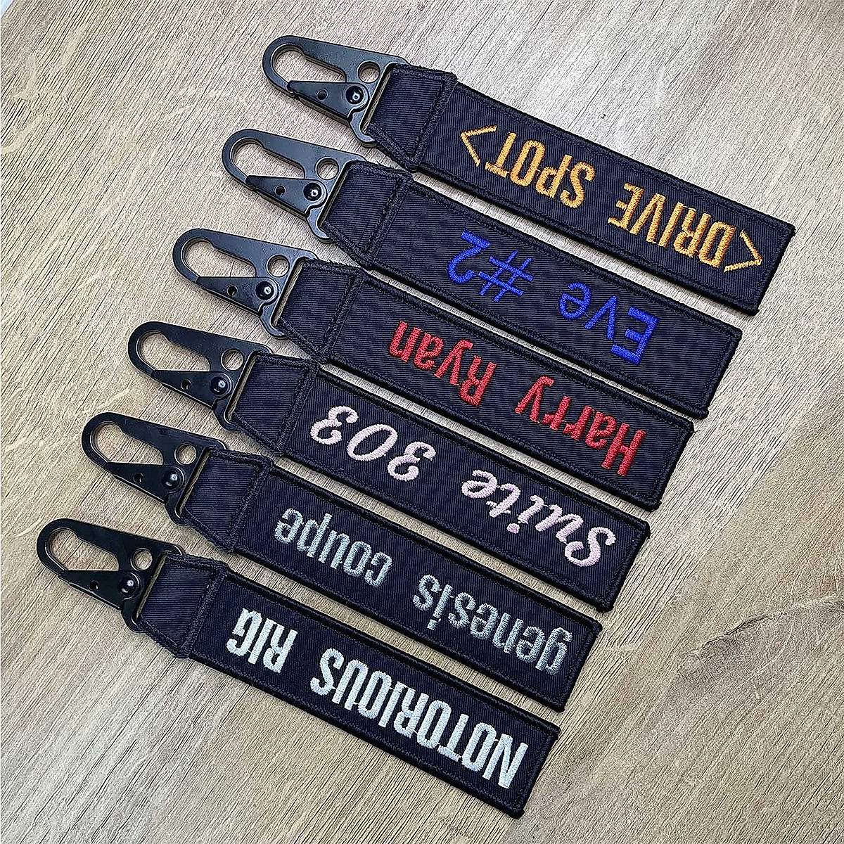 silkmilk Custom Keychain, Personalized Keyring Double Sided Embroidery, Automotive Key Chain For Motorcycle Car & Bike (1-Line-Text)