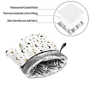 Oven Mitts and Pot Holders Sets 4 Piece, Black Gold Moon Stars Oven Gloves Heat Resistant Non-Slip for Kitchen Cooking Grilling Baking