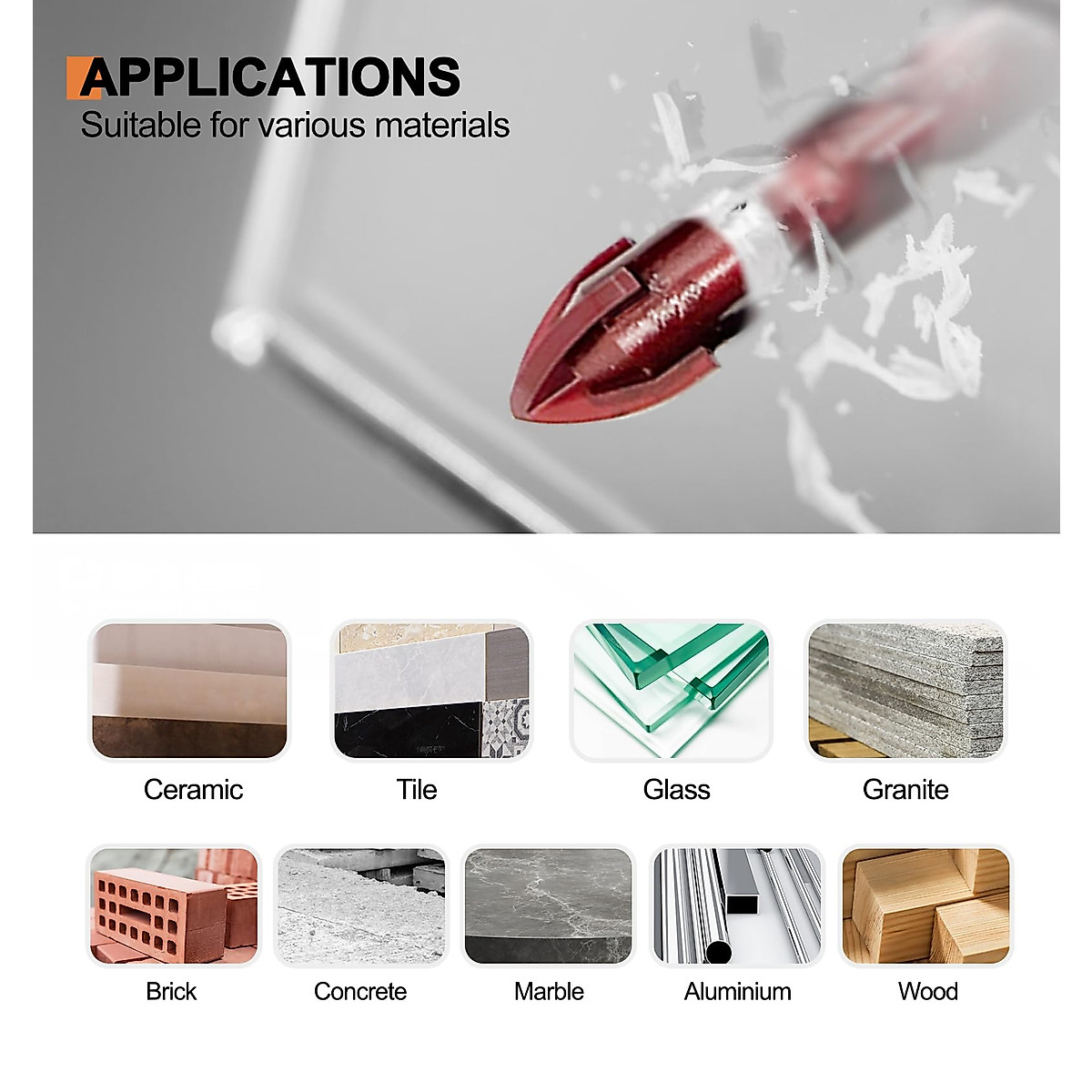 FEWELL Masonry Drill Bits 10 Pcs, Concrete Drill Bit Set Size 1/8" to 1/2", Professional High Cobalt Drill Bit Set for Tile Glass/Metal Brick Concrete Ceramic Plastic Wood