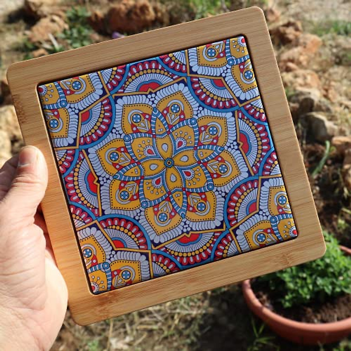 Decorative Wooden Trivets for Hot Dishes Pots and Pans Tea Pot Holders Nonslip Heat Resistant Kitchen Counter Accessories for Table Countertops (Style 2)