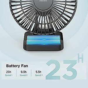 EasyAcc 7 Inch Desktop Battery Table Fan, Bedroom Fan [ Ultra-Quiet Comfortable Wind Fan ] 6700 Battery 3 Speed 90°Tilt Desk Fan with Type C, Electric Cooling Fan for Bedroom (Battery&USB Power)