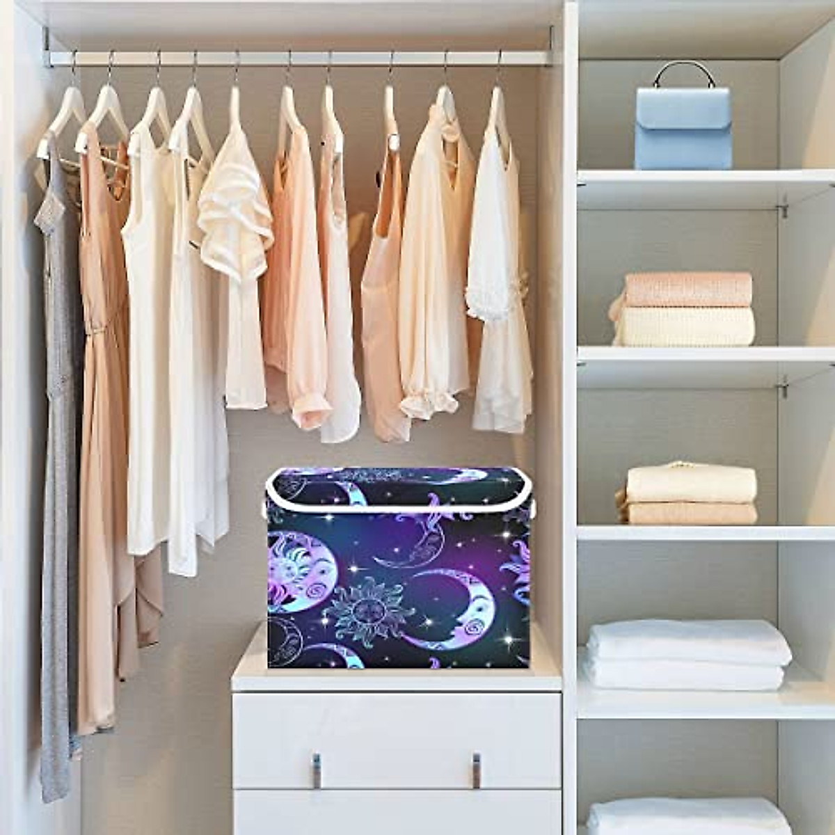 ALAZA Purple Moon Sun Star Storage Bins Box Collapsible Cubes Container Basket for Office Bedroom Home Decor Shelf Closet