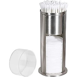 Cotton Pad Holder and Qtip Holder Dispenser Set Stainless Steel Apothecary Jars with Acrylic Lids for Cotton Balls,Cotton Swabs,Q-Tips,Cotton Rounds,Makeup Pads Storage Canister holder