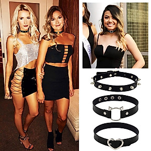 MJartoria Gothic Jewelry-Goth PU Leather Choker Necklaces for Women-Heart Punk Rock Adjustable Black Collar Choker Necklaces Birthday Gifts