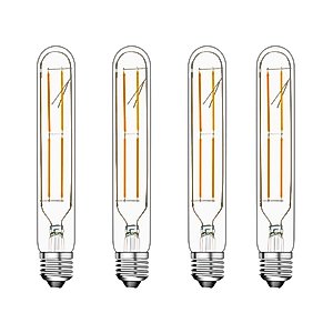Gogailen ROUENOK Dimmable 6W Tubular LED Bulbs, T10 T30 LED Vintage Bulb 60 Watt Equivalent, Warm White 2700K, E26 Medium Base 600LM, 7.3 Inches Long Edison Style Filament Light Bulb, Pack of 4