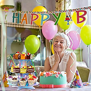 2 Pieces 3-Tier Round Cupcake Stand Rainbow Cardboard Cupcake Stands with 10 Pieces Cupcake Wrappers Dessert Tower Pastry Display Stand Set for Baby Shower Wedding Birthday Party