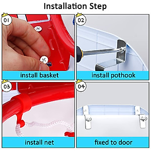 Mini Red Basketball Hoop Set, Over The Door Hoop Set with 3 Mini Red Replacement Rubber Basketballs for Kids Adults Home Office Dorm Door & Wall, ABS Backboard Metal Rim Goal Sport Party Activity