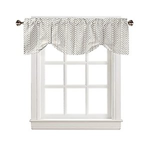 TocaHome Semi-Sheer Kitchen Valances for Windows, Adjustable Tie Up Valances Curtains Light Filtering, White-Gold Natural Herringbone Elegant Window Toppers Valances for Living Room/Bedroom 60x18in