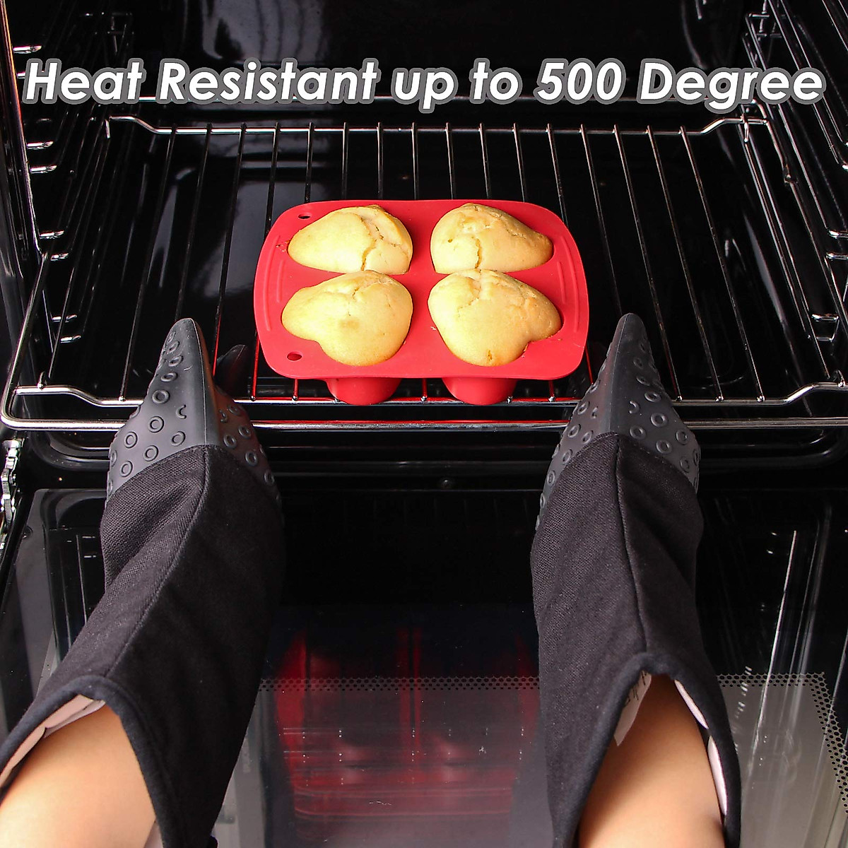 Webake Oven Mitts and Pot Holders Set of 4, 2 pcs Long Silicone Baking Oven Gloves and 2 pcs Silicone Hot Pads with Pocket for Oven Baking