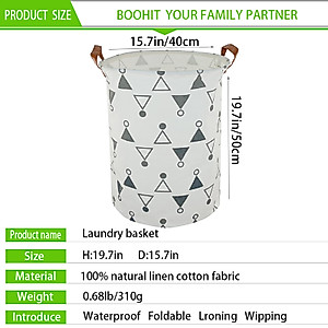 BOOHIT Triangle Kids Tall Fabric Toy Storage Laundry Basket Room Decor Fabric Baby Nursery Cute Hamper Large Collapsible Storage Bin Birthday Halloween Christmas Gift(Grey White Circular Triangle)