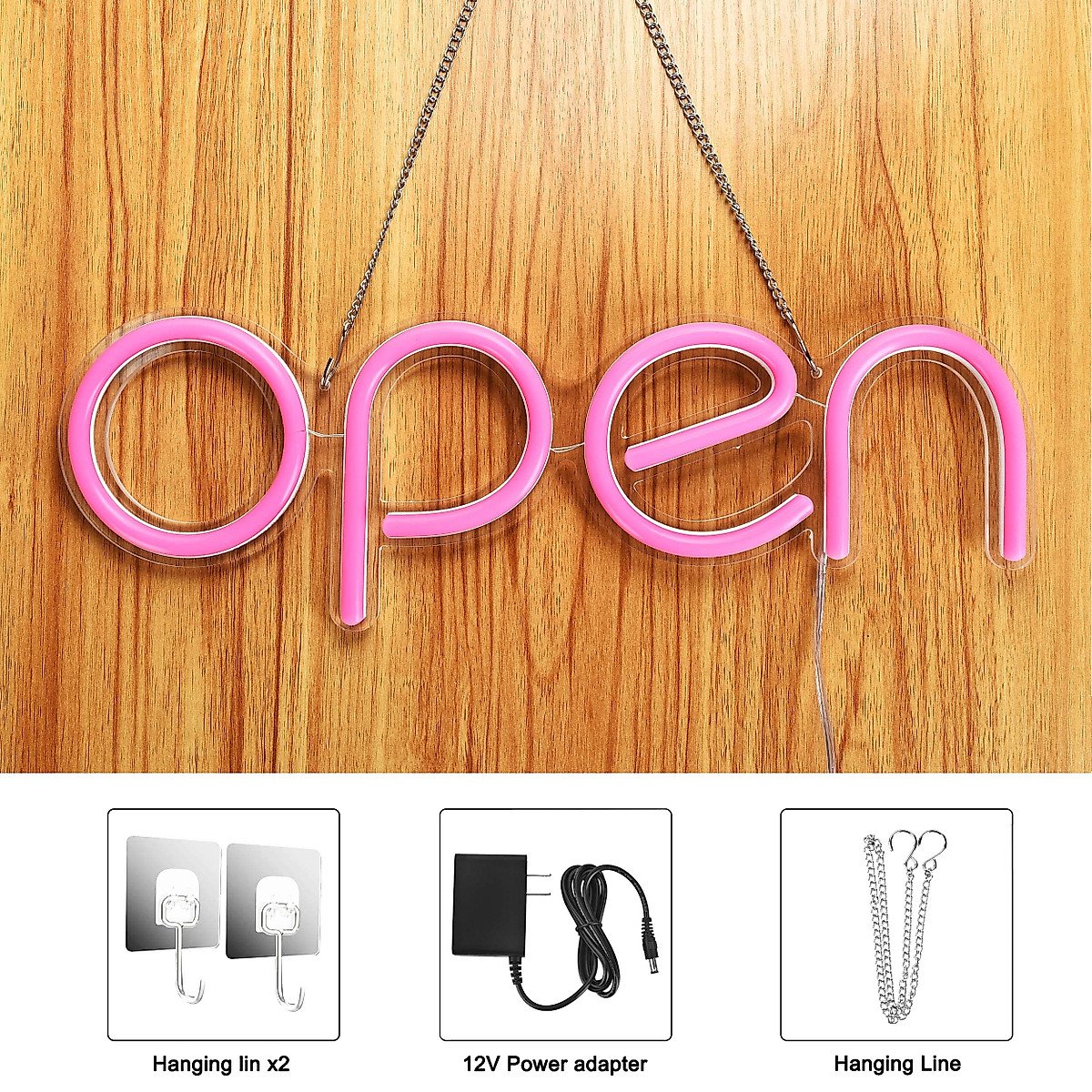LED Open Sign,16x6 inch Open Signs for Business with Open Close Sign(Pink)