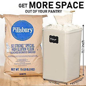 XXL 7 qt / 6.5 L / 220 Oz Food Storage Airtight Pantry Containers [Set of 2] WIDE & DEEP + FREE 2 Measuring Cup + Ideal for Sugar, Flour - Clear Plastic - Leakproof - BPA Free - Grey