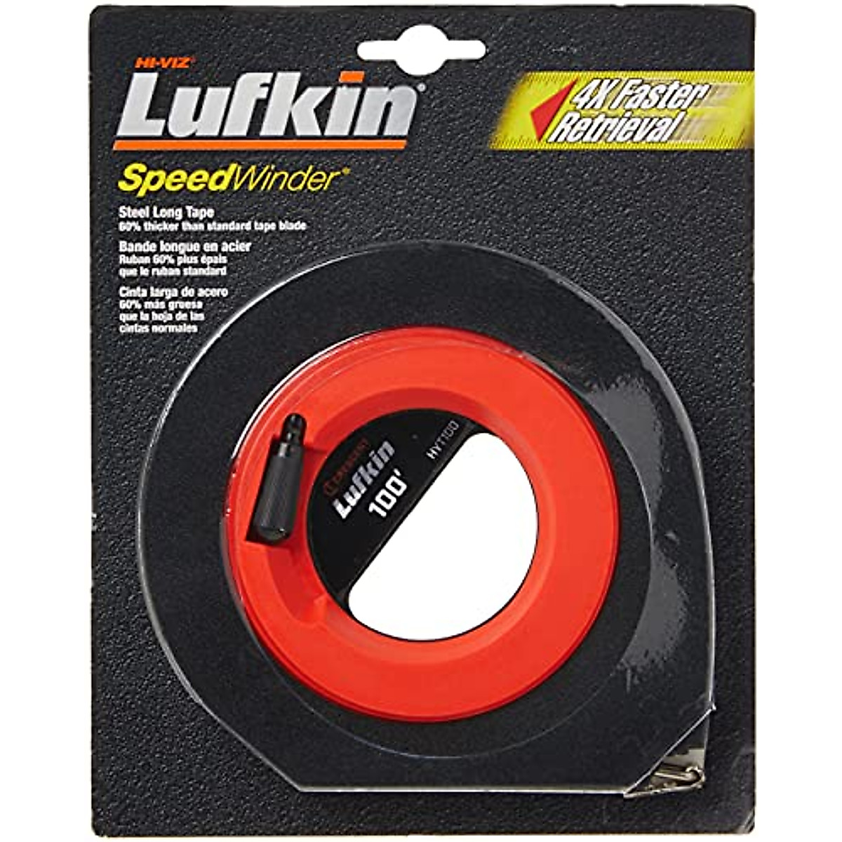 Crescent Lufkin 3/8" x 100' Hi-Viz Orange Speedwinder Yellow Clad Long Steel Tape Measure - HYT100