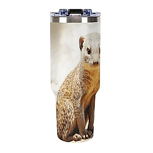 LLUTSNTH 40 Oz Vacuum Tumbler with Light Rose Red Handle Leakproof Insulated Tumbler Wild Meerkats Stainless Steel Travel Mug with Lid And Straw Coffee Cup Cute Water Bottles Cup Holder Friendly