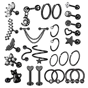 27pcs 16G Cartilage Earrings Hoops for Women Stainless Steel Cubic Zirconia Helix Tragus Piercing Couch Earrings Set Sparkle CZ Cartilage Piercings Studs