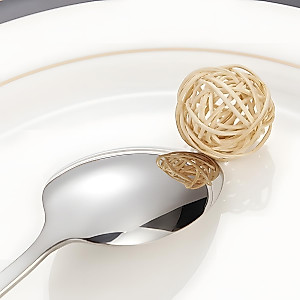 Ymeibe Salad Spoon and Fork Stainless Steel Tong Serving Set, Heavy Duty Smooth Finish Metal Serving Utensils Large Salad Servers for Home Kitchen Party Buffet Supply (Silver)