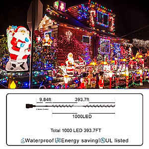 XURISEN 403FT Christmas Lights, 1000 LED Super Long String Lights 8 Modes & Memory Timer Plug in Twinkle Fairy Lights Decor for Home Xmas Party Wedding