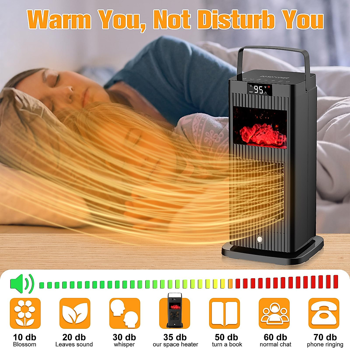 2024 Upgraded Space Heater,Mini Portable with Infrared Sensor & Fireplace Flame Effect,1500W Oscillating Electric Ceramic Room Heater,Fast Heating for Indoor Use,Bedroom,Office Room,Desk,Garage
