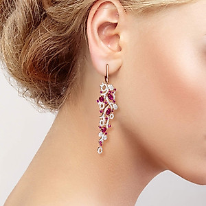 Santuzza 925 Sterling Silver Grape Bunch Shape Gemstone Earrings Created Ruby 14K Rose Gold Long Drop Earrings for Women