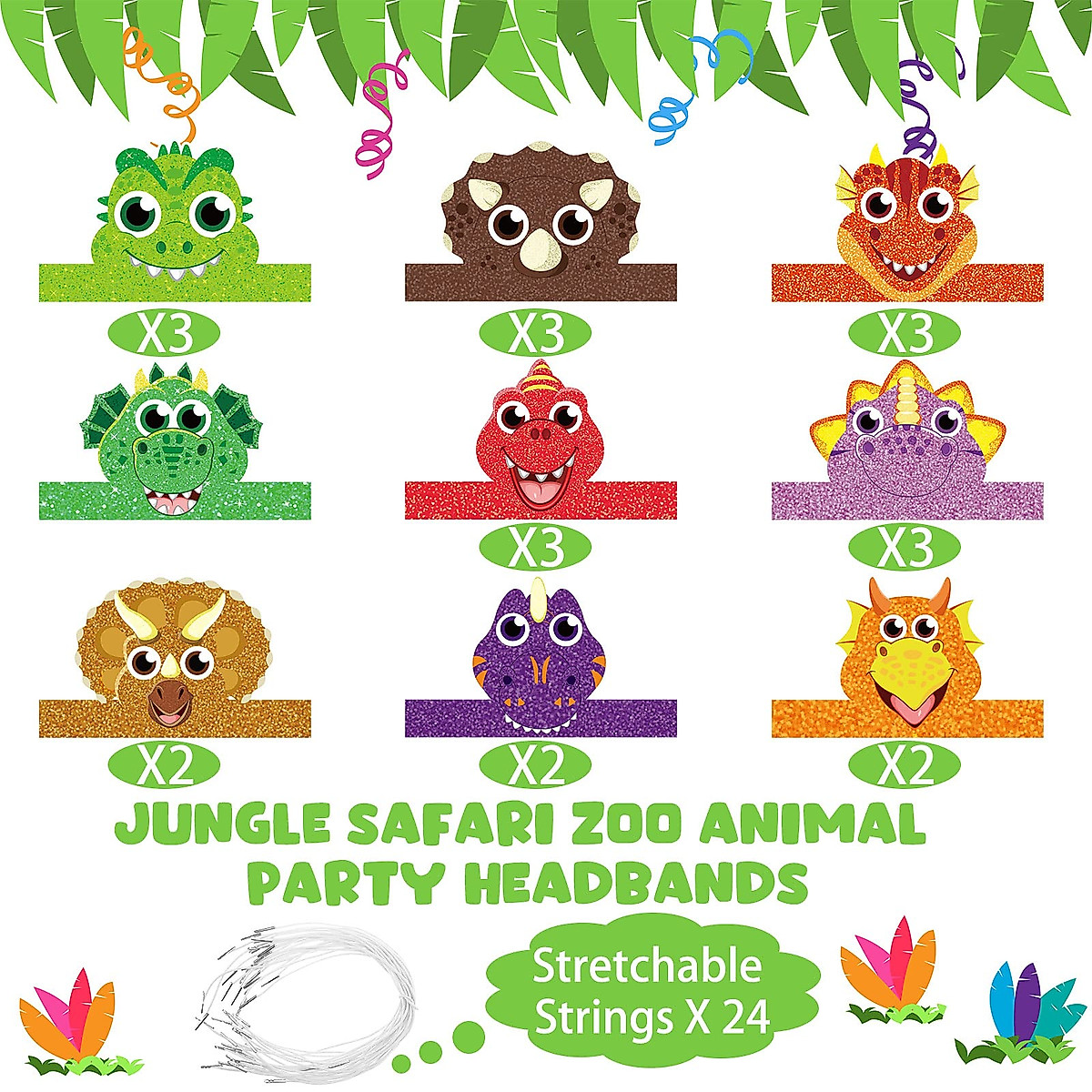 Gersoniel 24 Pcs Dinosaur Birthday Party Hats, Favors, Headbands, and Paper Crowns for Kids - Dinosaur Theme Decoration