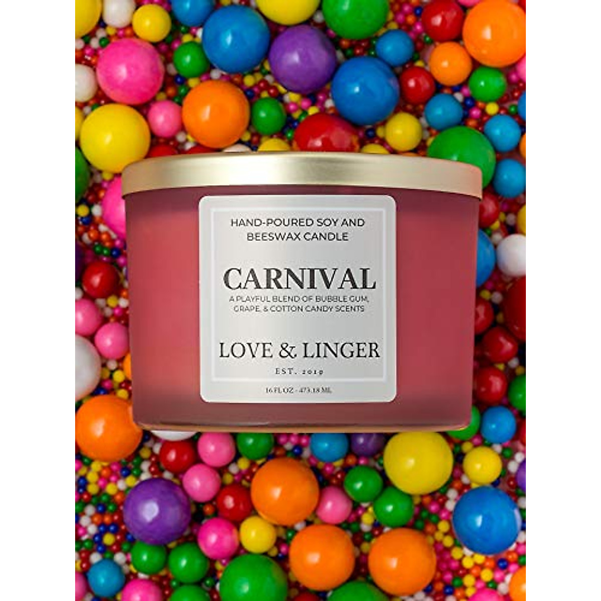 Grape Candle | Bubble Gum Candle | Cotton Candy Candle | Fun Candles | Luxury Soy & Beeswax Candles for Home | 16 oz. Large Jar 3 Wick Candle | Cool Candles