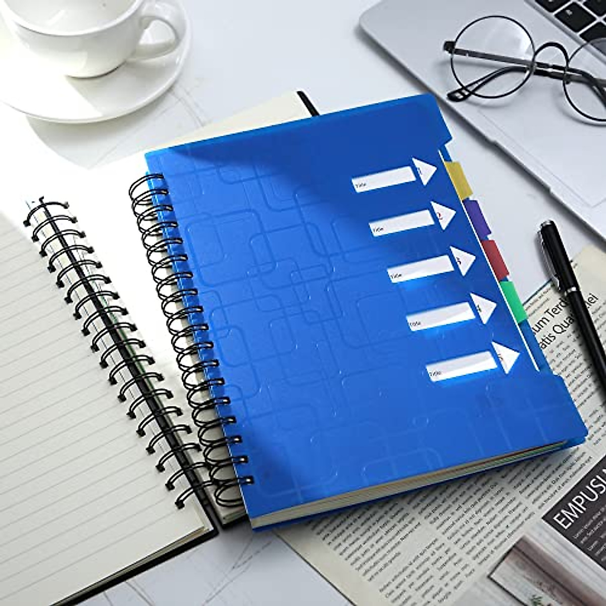 CAGIE 5 Subject Notebook Wide Ruled 8.5x11 Spiral Notebook with Dividers Tabs 240 Pages A4 Notebooks for School Work Organization Note Taking, Blue